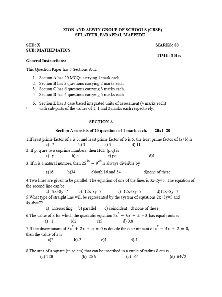 Grade X Mathematics Exam Paper | PDF | Circle | Triangle