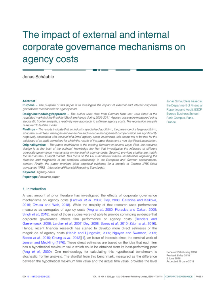 The Impact of External and Internal Corporate Governance Mechanism | PDF | Corporate Governance ...