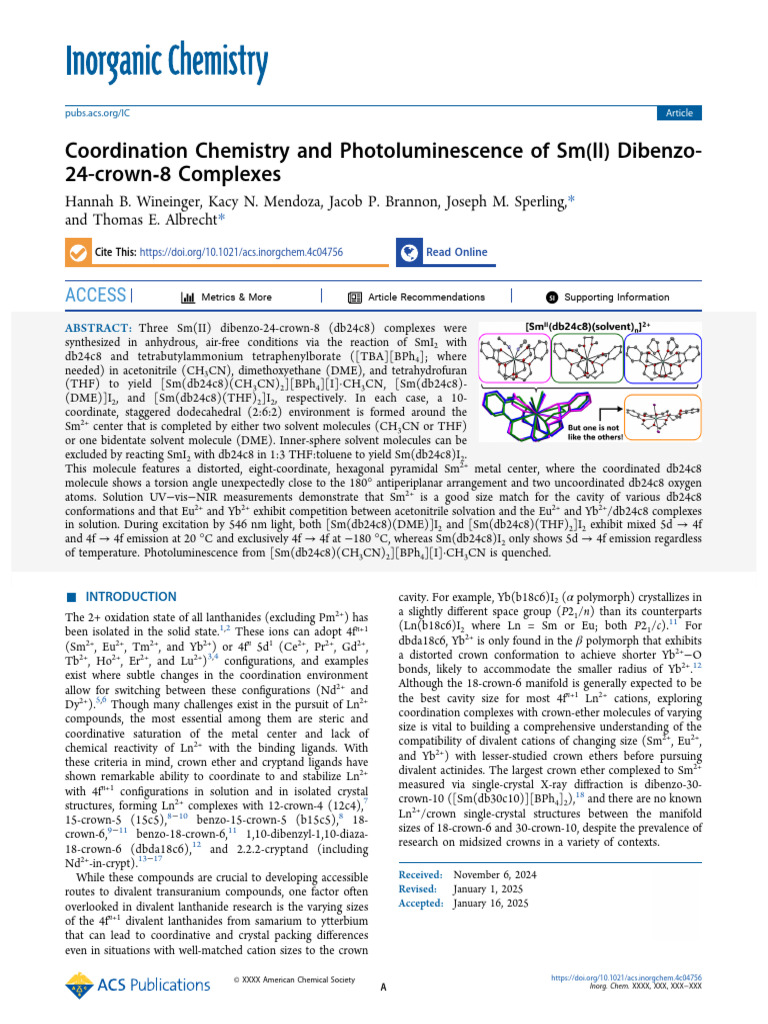 Sm(II) Dibenzo-24-Crown-8 Complexes | PDF | Coordination Complex ...