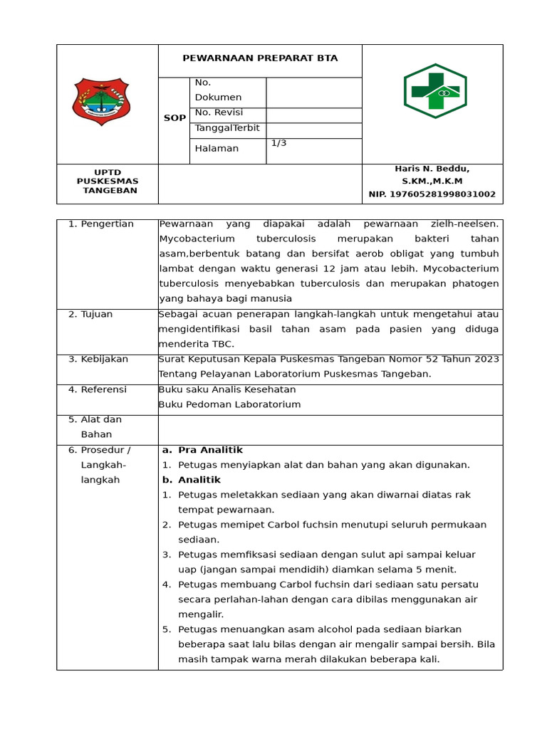Pewarnaan Preparat Bta | PDF