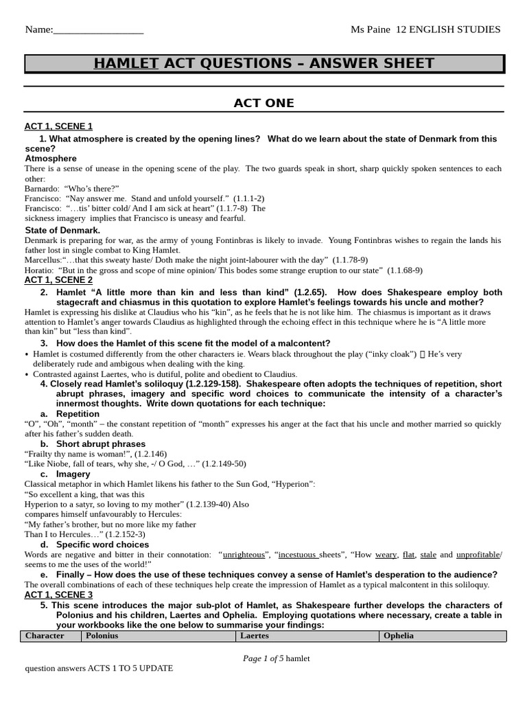 hamlet-question-answers-ACTS-1-TO-5-UPDATE-mursaf-pka532 | PDF | Hamlet
