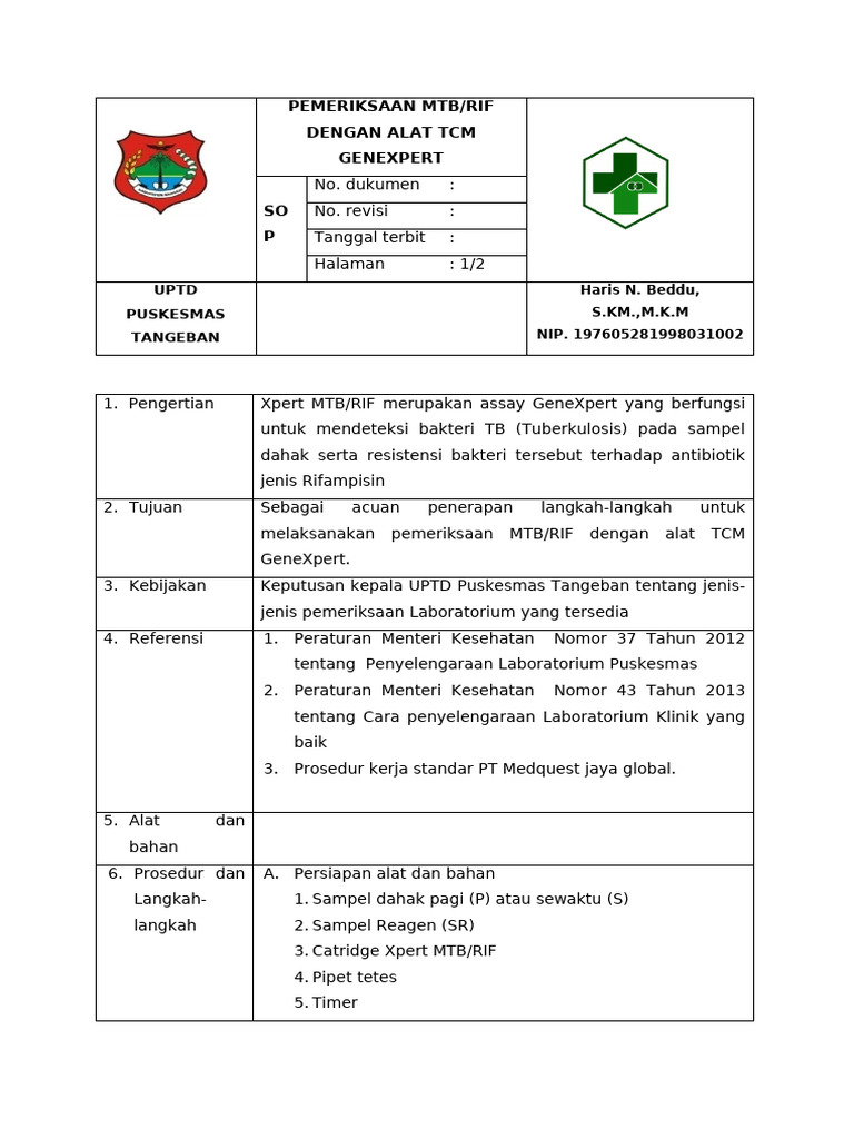 Sop Pemeriksaan MTB TCM | PDF