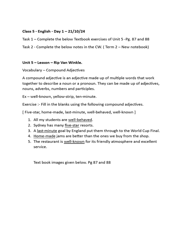 Class 5 English: Compound Adjectives Lesson | PDF