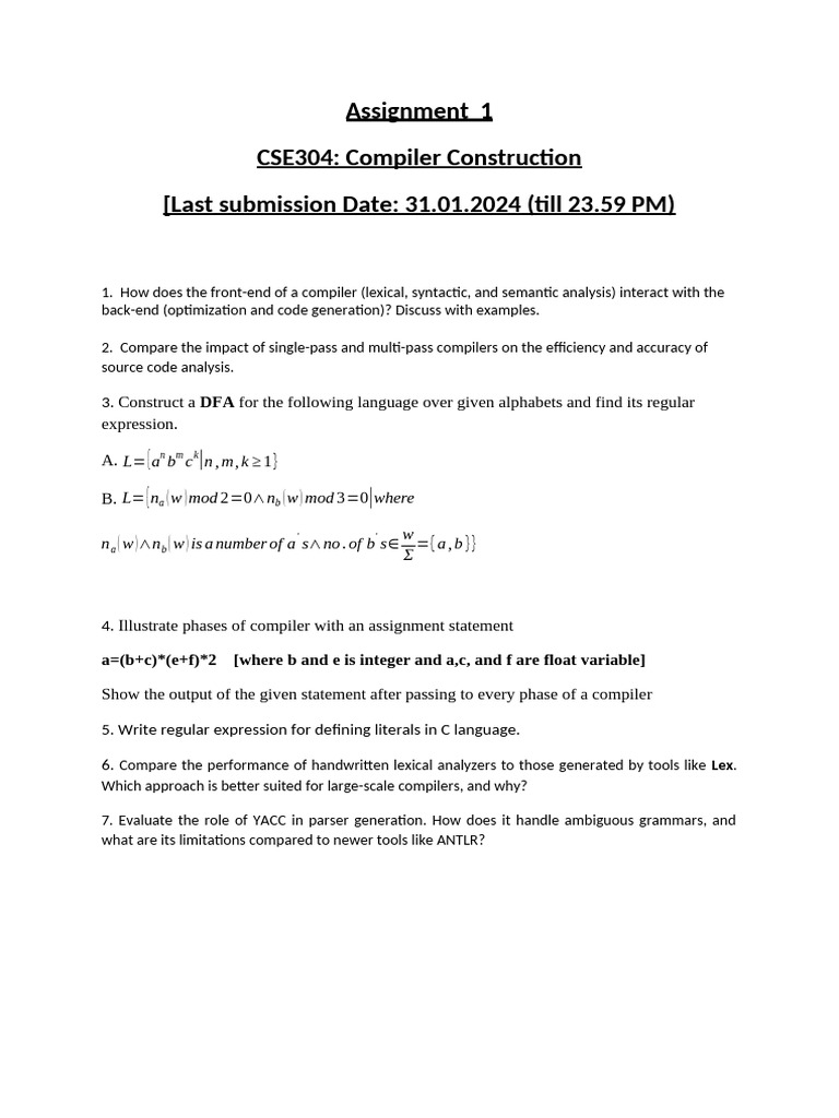 Compiler Construction Assignment Guide | PDF