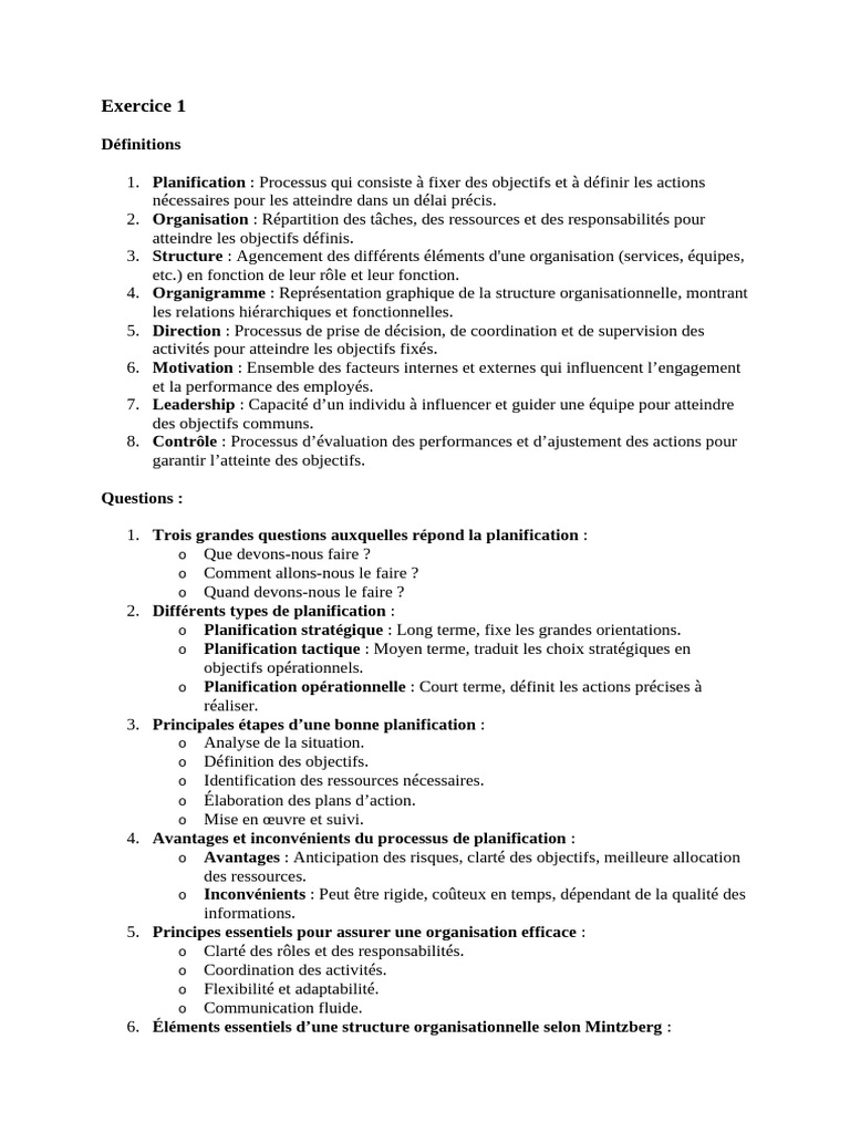 Exercice 1 | PDF | Planification | Business