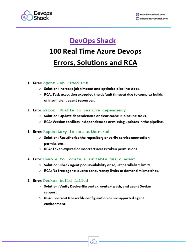 DevOps Shack Azure DevOps Errors Solutions and RCA 1737571627 | PDF ...