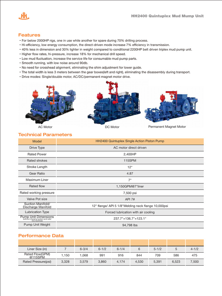HH2400 Quintuplex Mud Pump Overview | PDF | Pump | Engines