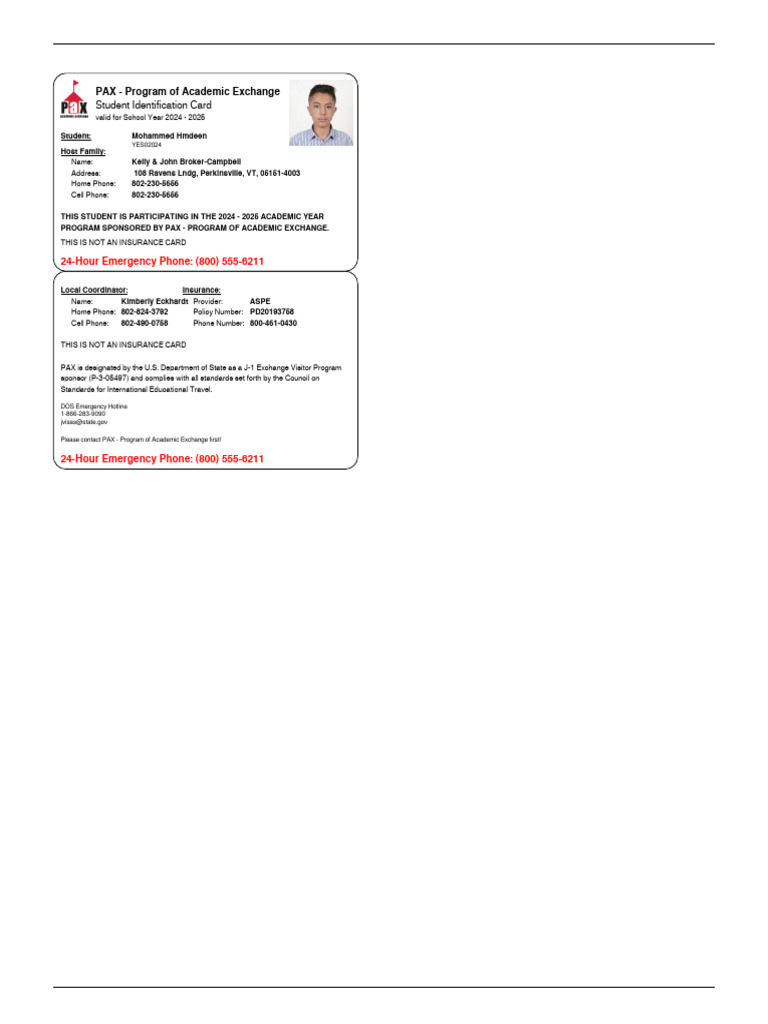 PAX Student ID Card 2024-2025 | PDF