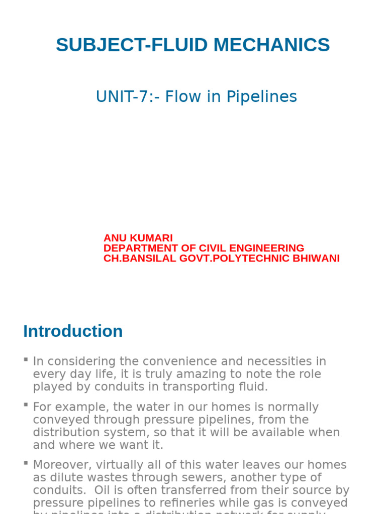 FM Unit 7civil 3rd Sem | PDF | Fluid Dynamics | Shear Stress