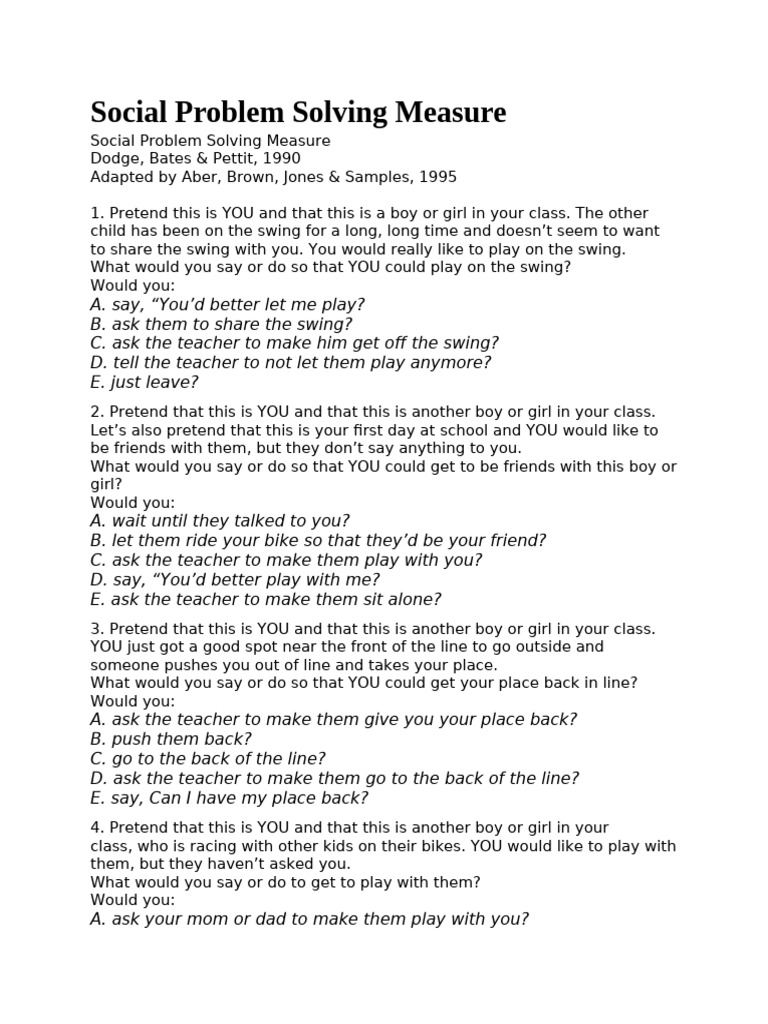 Social Problem Solving Measure | PDF | Behavioural Sciences ...