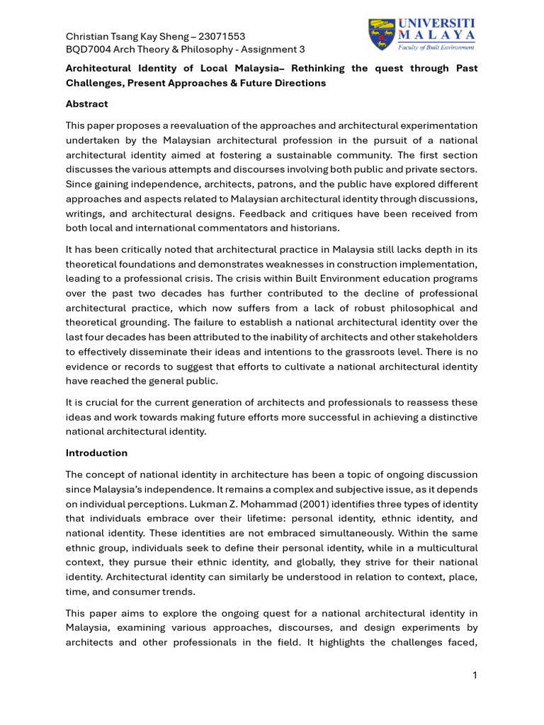 Rethinking Malaysia's Architectural Identity | PDF | Identity (Social ...