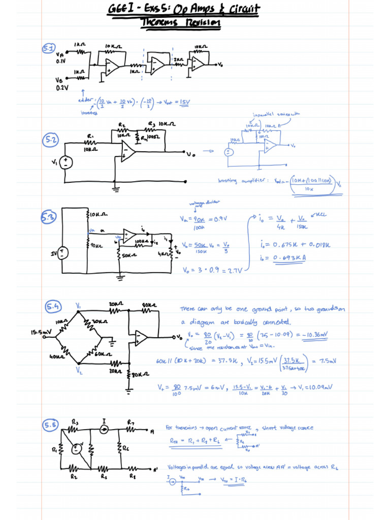 Excersizes 5 Op Amps & Circuit Theorems Revision | PDF