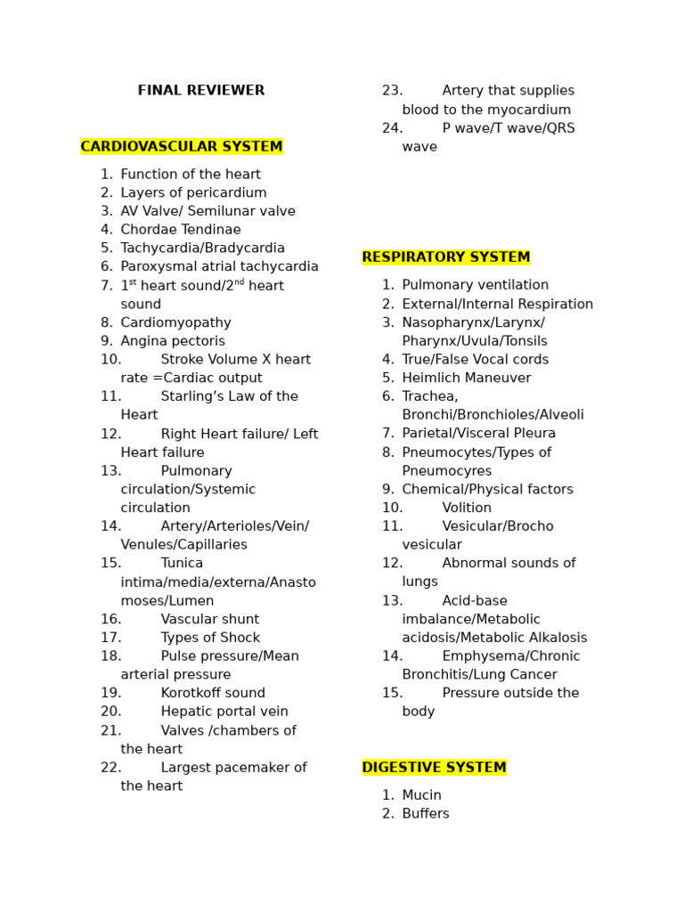FINAL EXAM REVIEWER | PDF | Heart | Semen