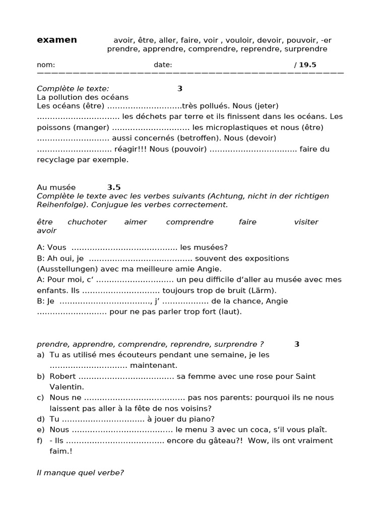 Examen de conjugaison des verbes | PDF