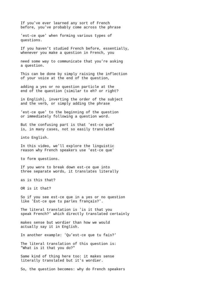 (English) Why Does French Use - Est-Ce Que - Understanding Cleft ...