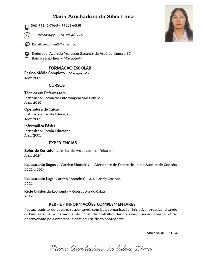 Curriculum Maria Auxiliadora Da Silva Lima 2 | PDF