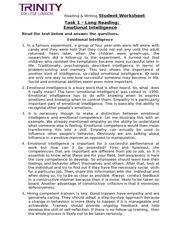 Long reading practice | PDF | Emotional Intelligence | Intelligence