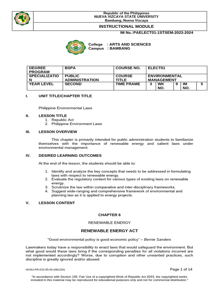 Module 5 Philippine Environmental Laws | PDF | Waste Management | Waste