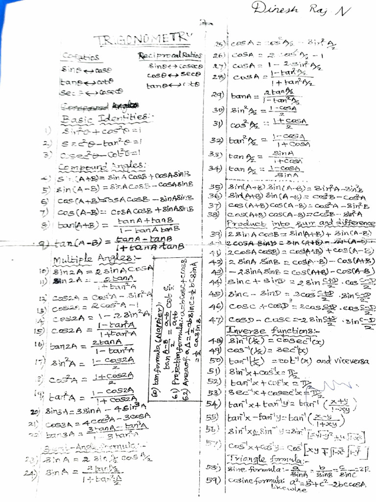 Class 12 Trigonometric Formulas | PDF