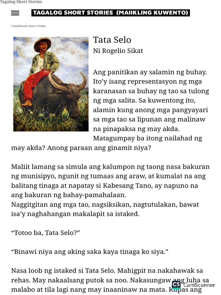 Rogelio Sikat Tata Selo Tagalog Short Stories Maiikling Kuwento1 | PDF