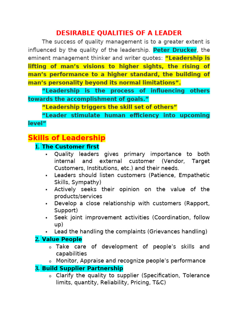 Desirable Qualities of A Leadership | PDF | Swot Analysis | Leadership