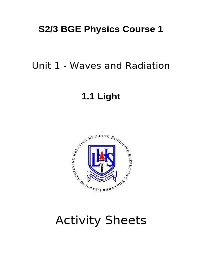 (627245) 1.1 BGE 1 - Light Activity Sheets | PDF | Optics | Reflection ...
