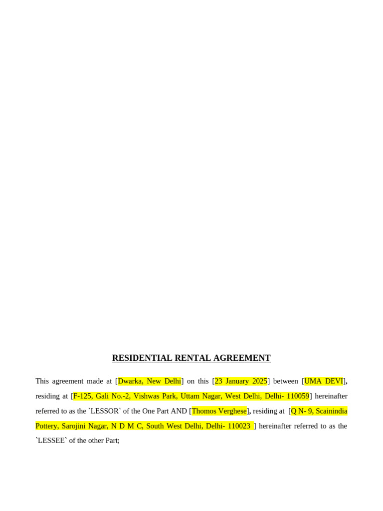 Residential Rental Agreement Format | PDF | Lease | Natural Resources Law