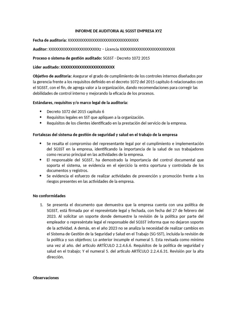 Informe de Auditoria Ejemplo | PDF | Auditoría
