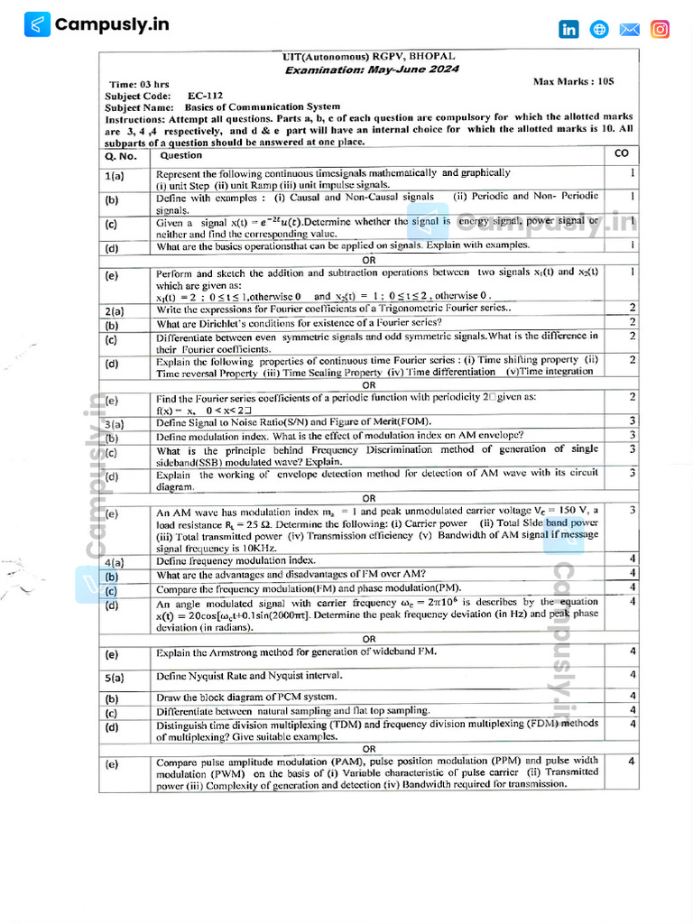 Basics of Communication System Back-Campusly PYQs | PDF