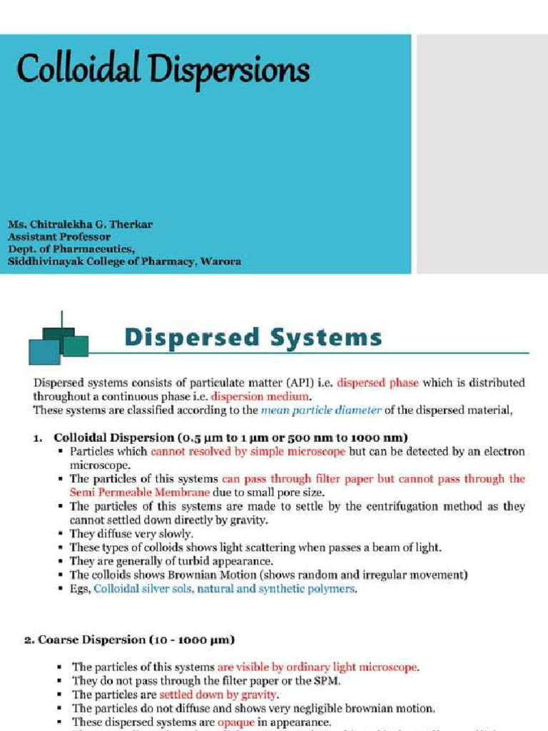 Colloidal Dispersion, Its Types and Method of Preparation | PDF