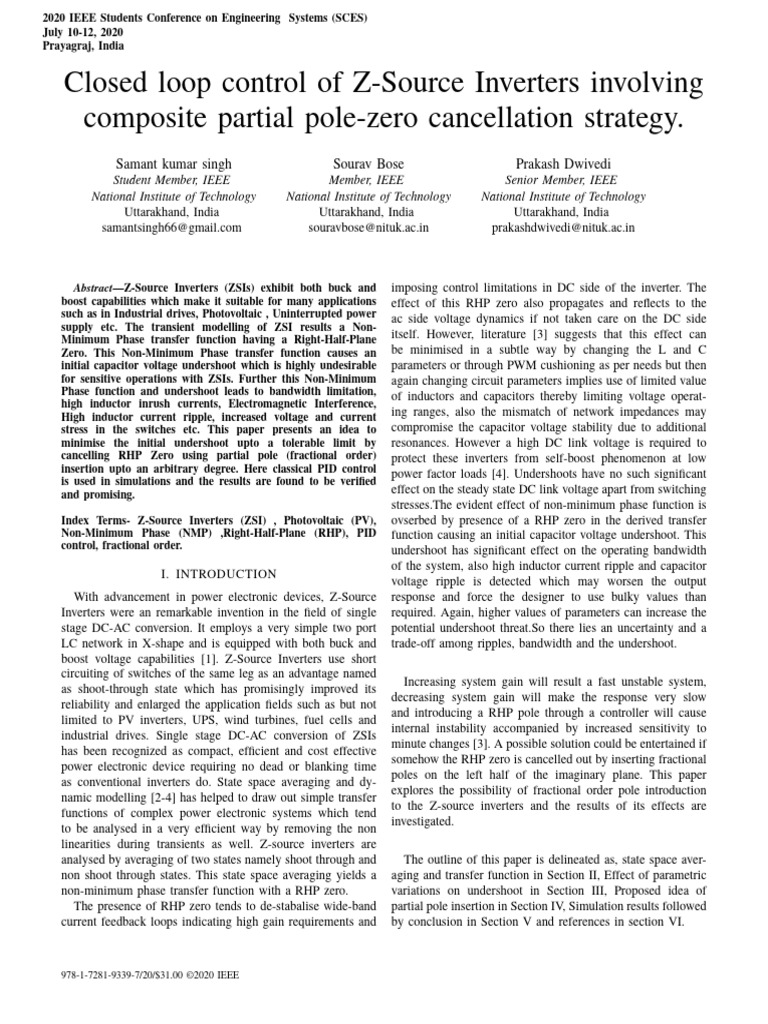 Closed Loop Control of Z-Source Inverters Involving Composite Partial ...