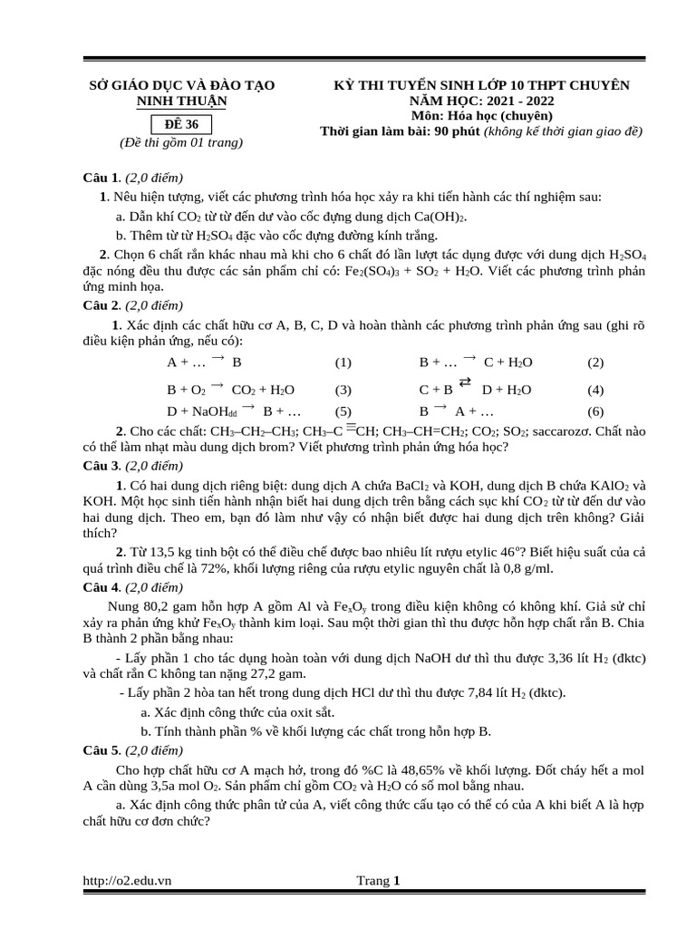 36 de Thi HSG 12 Hoa Hoc 2023 2024 | PDF