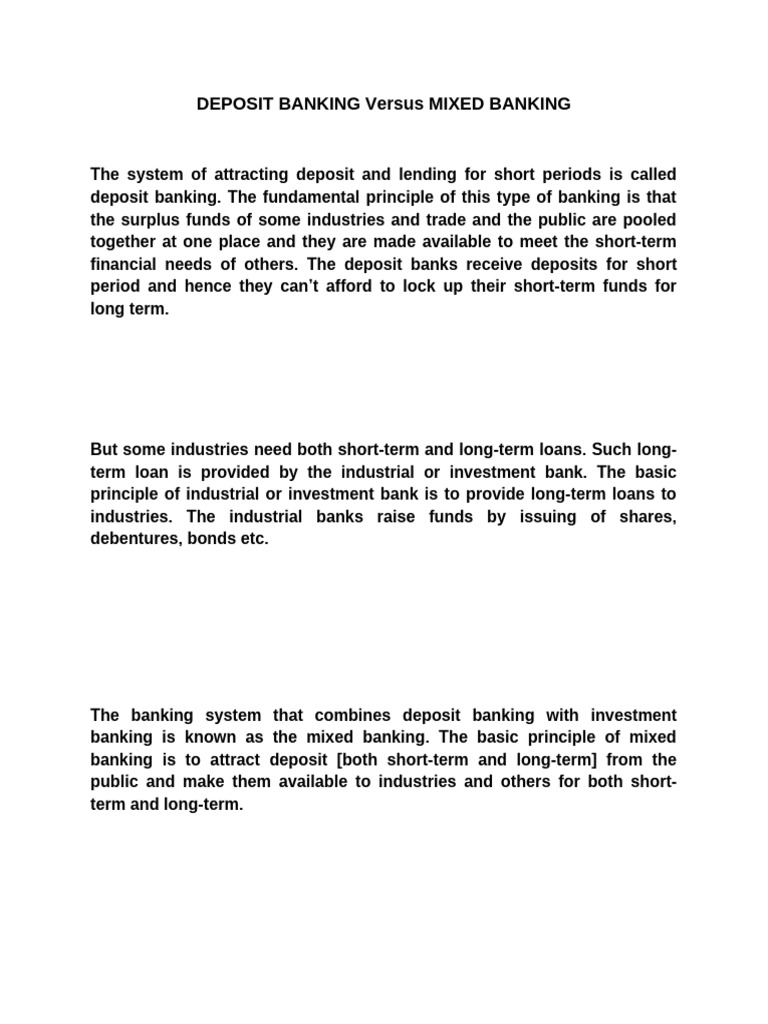 Deposit vs. Mixed Banking | PDF