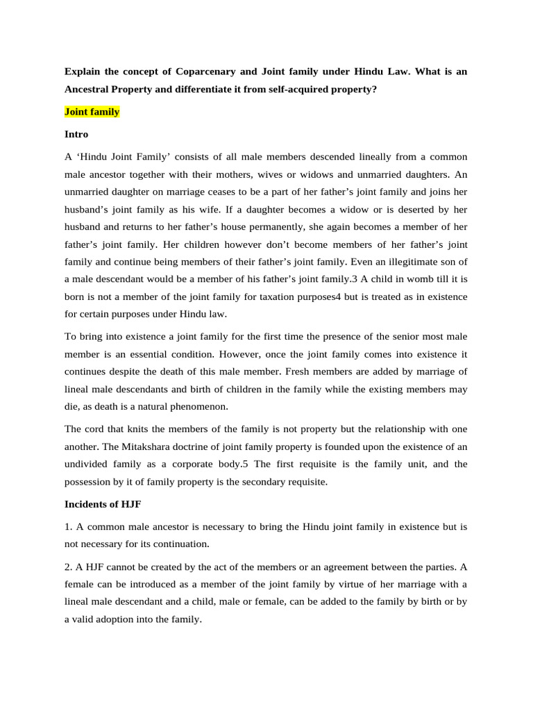 Coparcenary, HJF, Properties | PDF | Concurrent Estate | Marriage