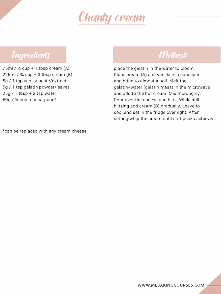 Chanty Cream Recipe Guide | PDF
