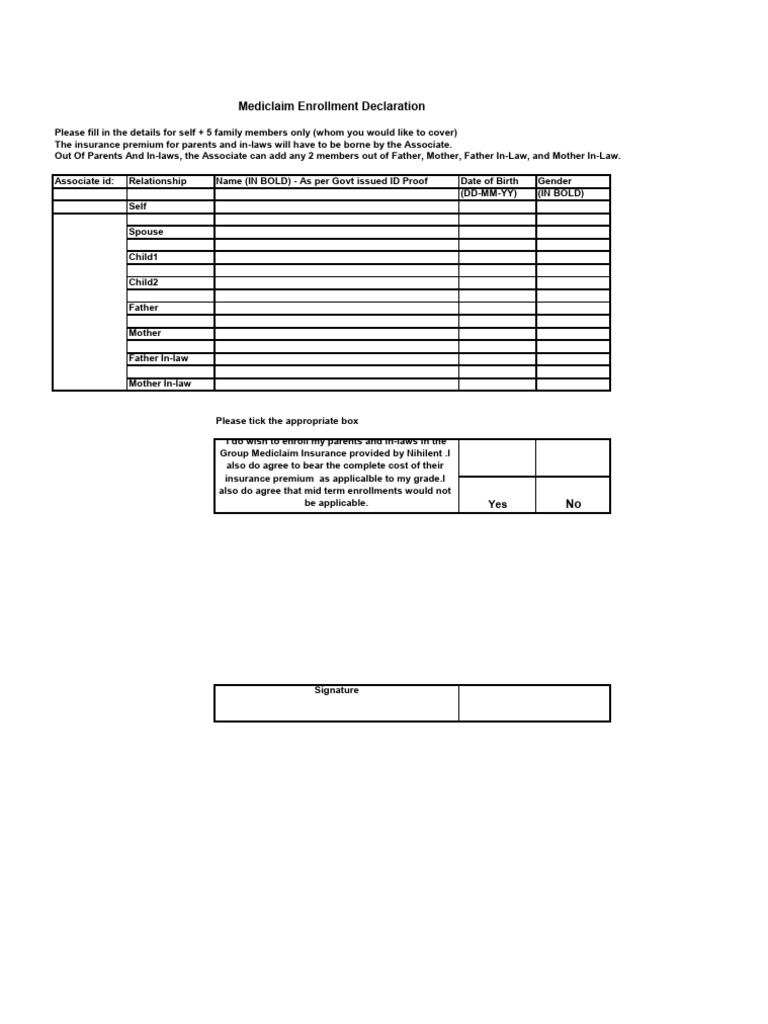 2 - Mediclaim Enrollment Form | PDF