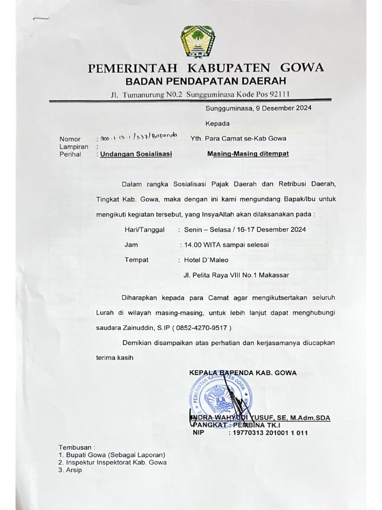 Undangan Sosialisasi Para Camat Dan Lura | PDF