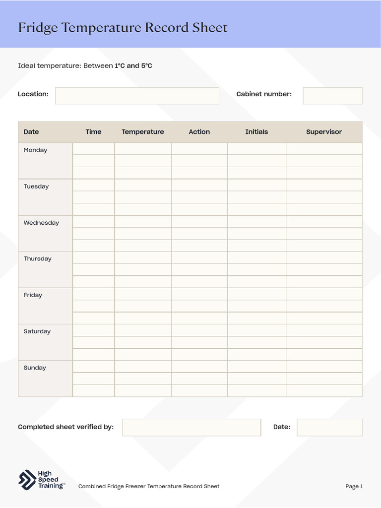 Fridge and Freezer Temperature Sheet | PDF