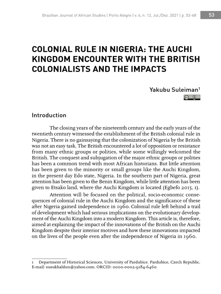Auchi Kingdom's Colonial Encounter | PDF | Colonialism | Imperialism