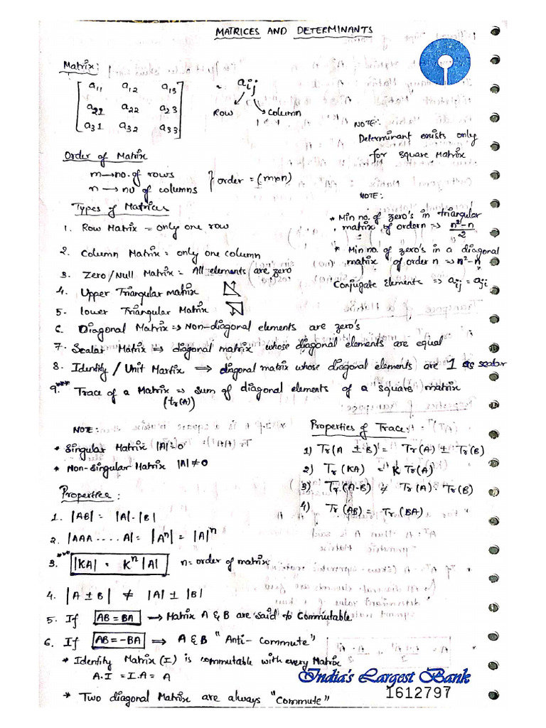Matrices Determinants Pdf