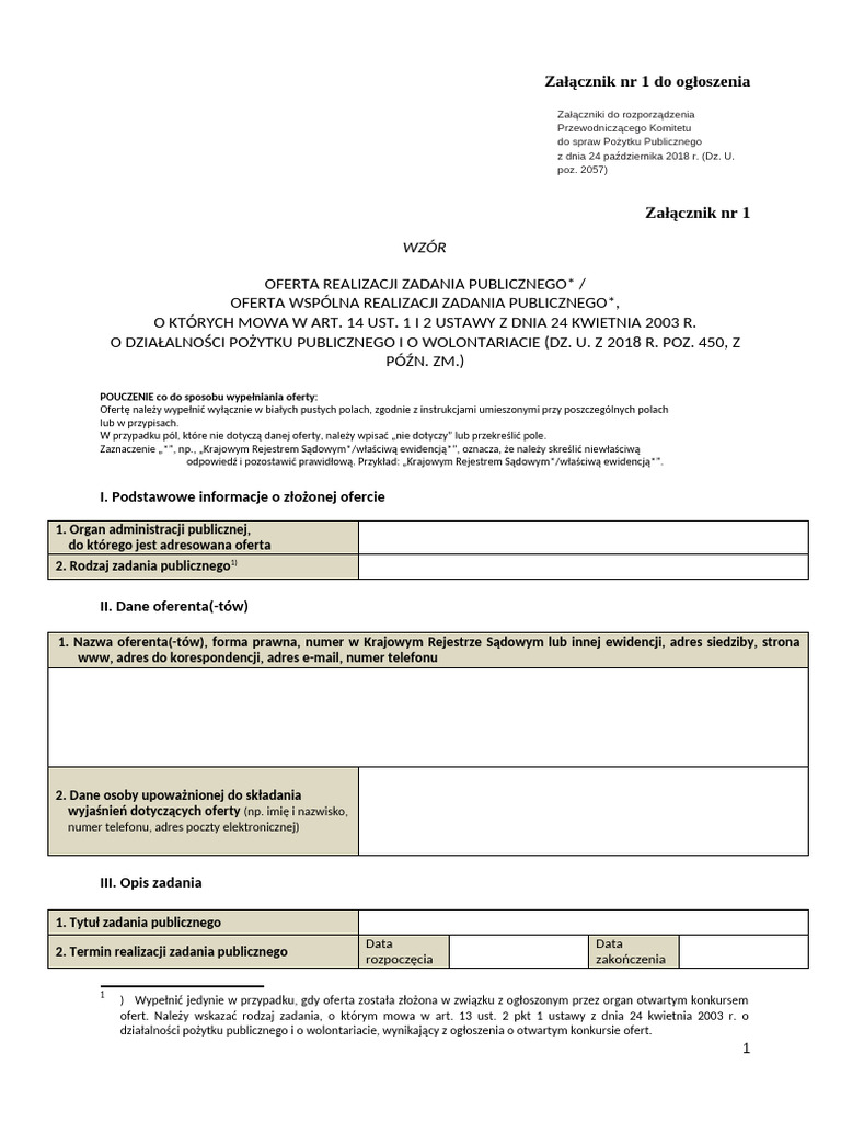 Wzor Oferty Realizacji Zadania Publicznego - Plik Edytowany | PDF
