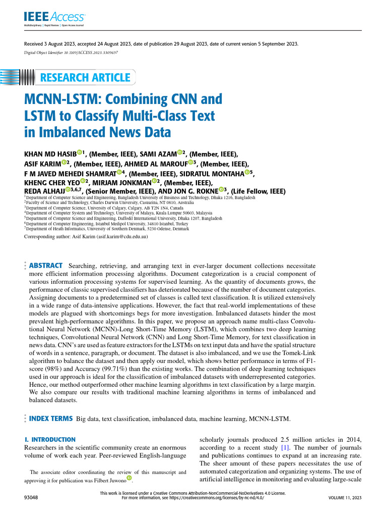 MCNN-LSTM Combining CNN and LSTM To Classify Multi-Class Text in Imbalanced News Data | PDF ...