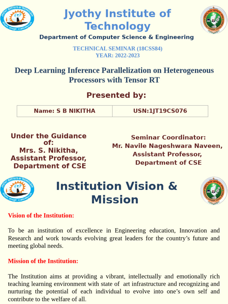 Tech Seminar - 1JT19CS076@Jyothyit - Ac.in NIKITHA | PDF | Multi Core Processor | Deep Learning