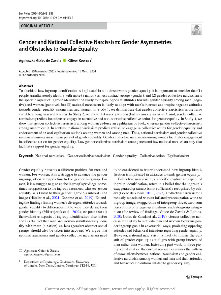 Golec de Zavala 1 | PDF | Gender | Gender Studies