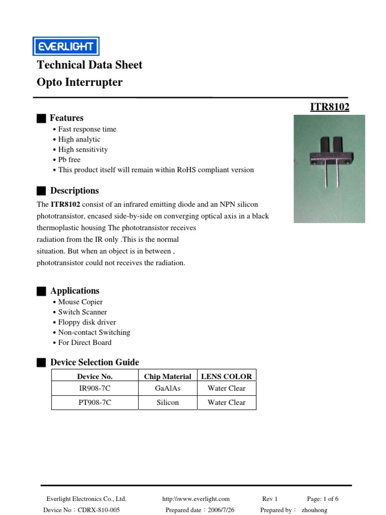 Technical Data Sheet Opto Interrupter: Features | PDF | Infrared ...
