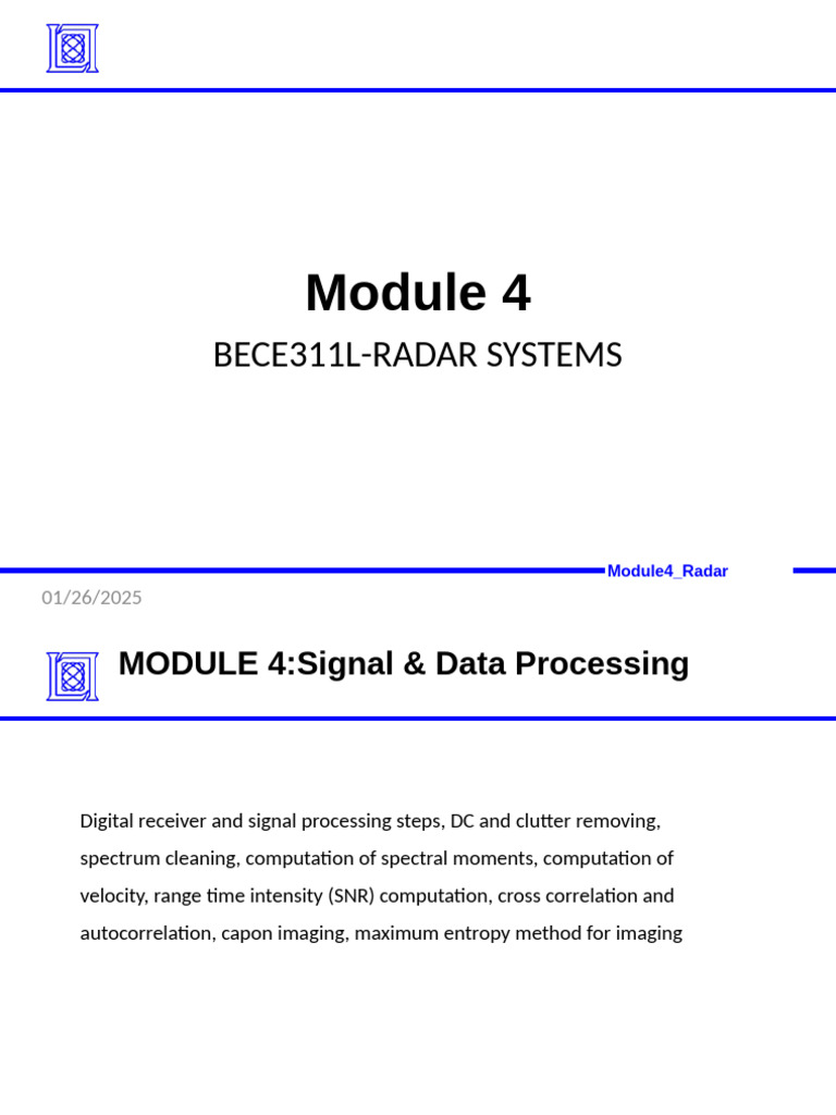 Module 4_RADAR | PDF | Radar | Signal Processing Module 4_RADAR | PDF | Radar | Signal Processing