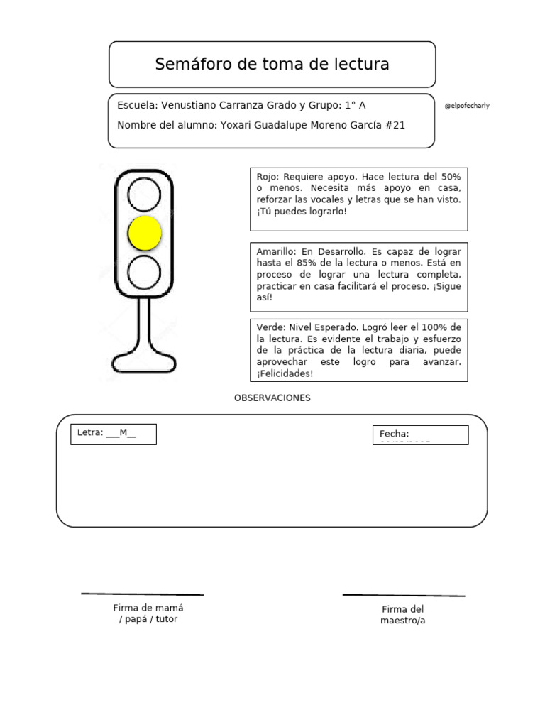 Semáforo De Lectura Editable Elpofecharly Pdf