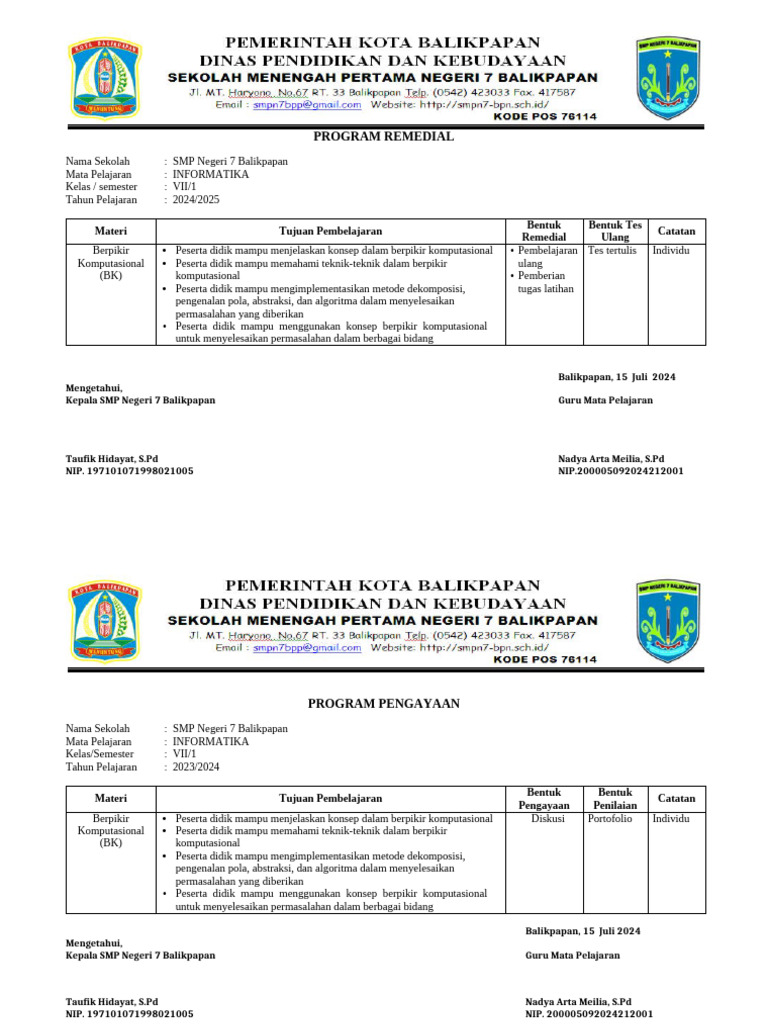 Program Remedial Dan Pengayaan 1 | PDF