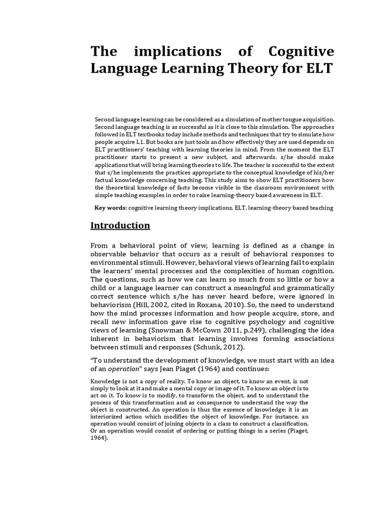 Cognitive Learning Theory in ELT | PDF | Learning Theory (Education ...
