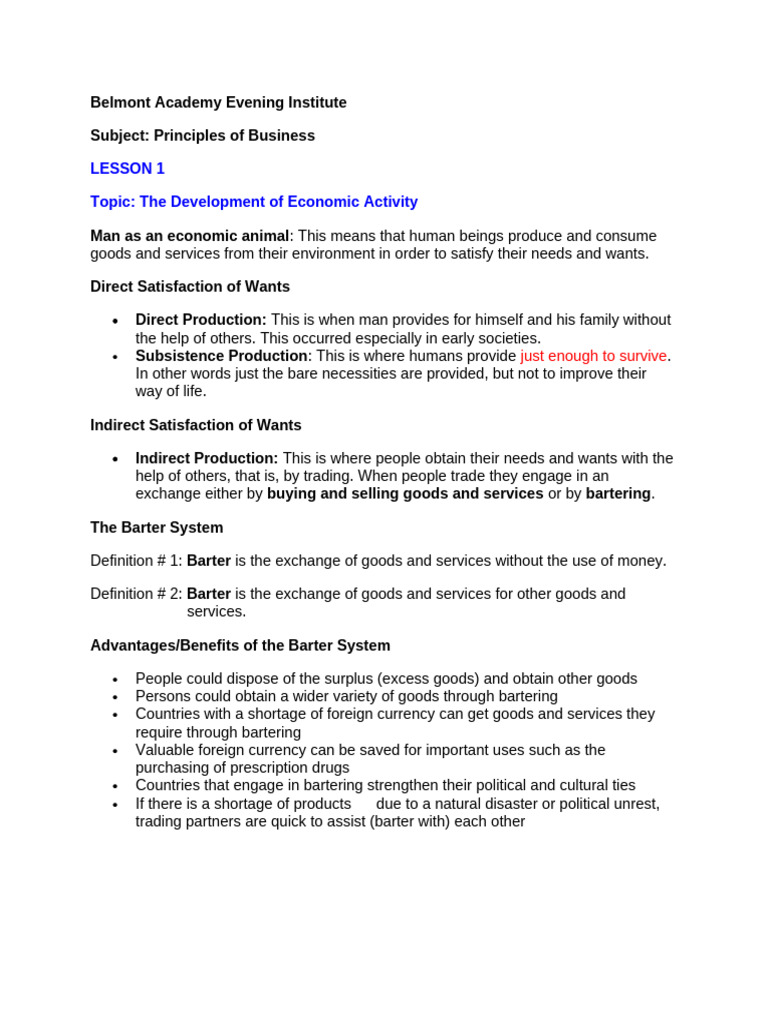 Economic Activity and Barter System Overview | PDF | Partnership ...
